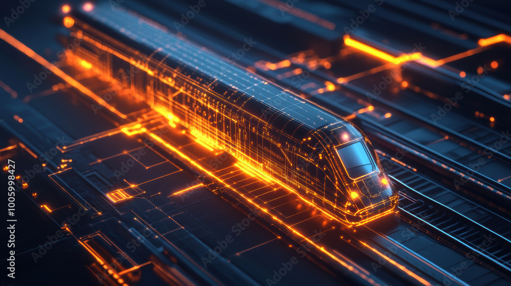 glowing digital schematic of high speed train showcases futuristic ...