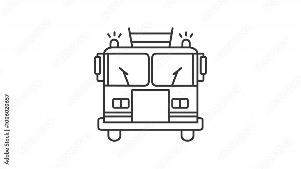Fire truck line animation. Rescue vehicle animated icon. Shaking ...
