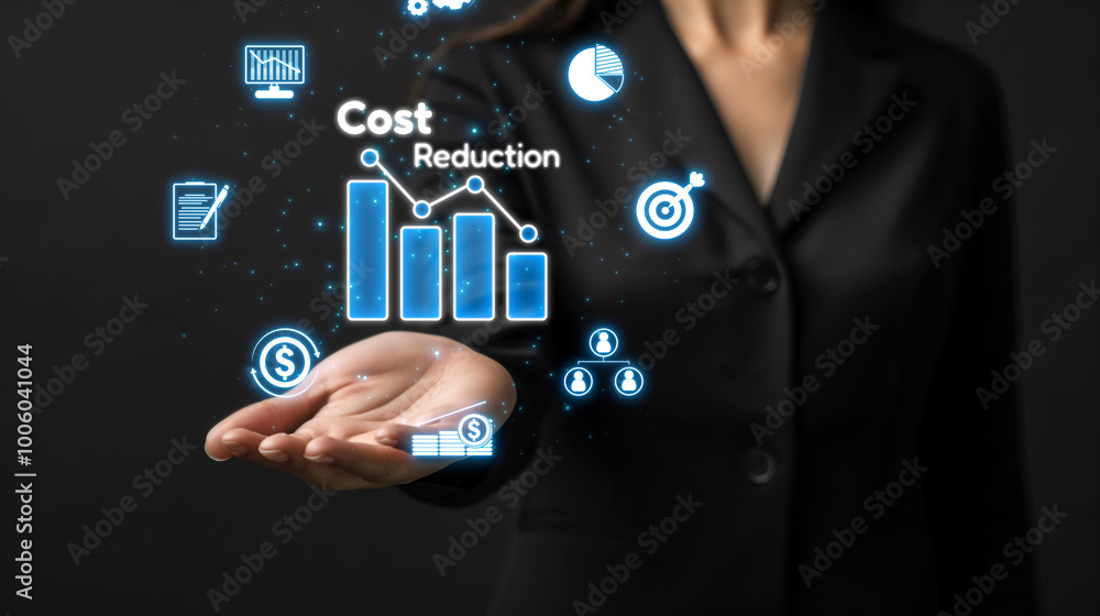 Cost reduction, cost saving concept shown by digital graphic EIDE ...