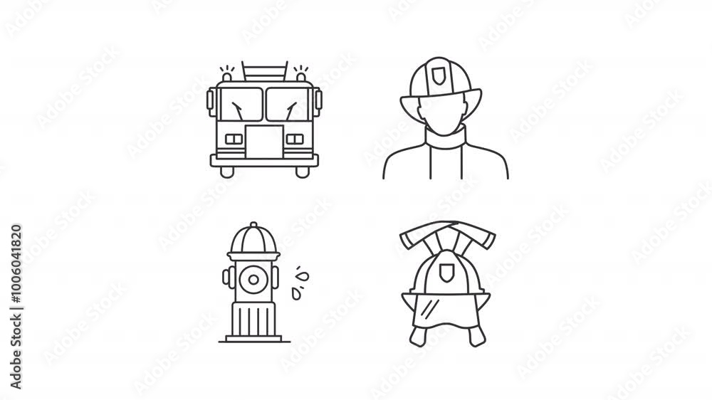 Firefighting tools animation set. Fireman equipment animated line icons ...