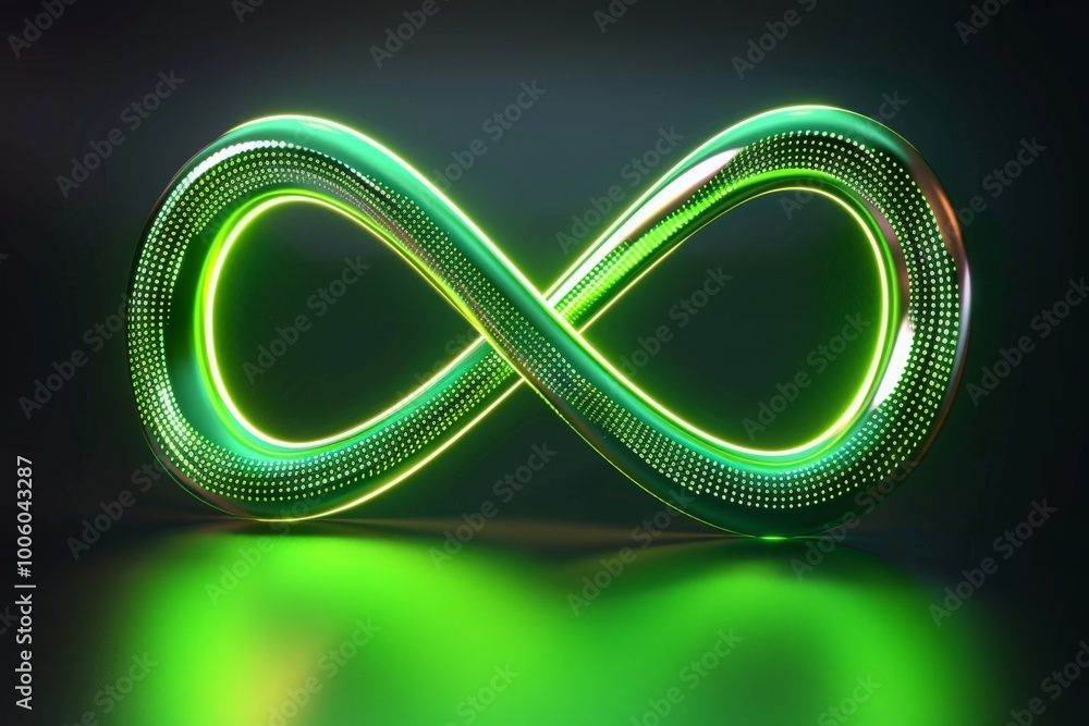 green infinity symbol with glowing neon grid lines in low poly ...