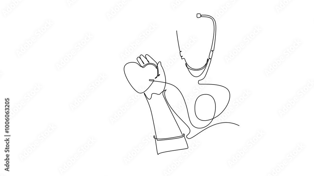 Animated self drawing of continuous line draw doctor hands holding ...