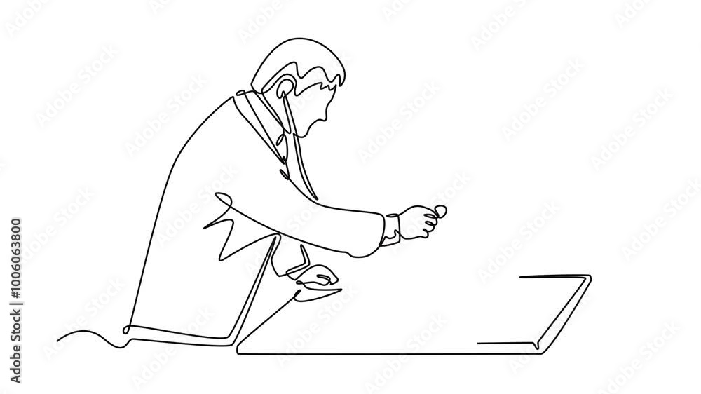 Animated self drawing of continuous line draw male pediatric doctor ...