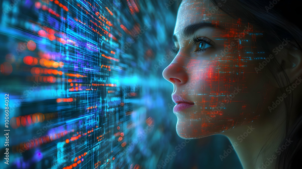 Digital Code Reflects on a Woman's Face: Exploring the Intersection of ...