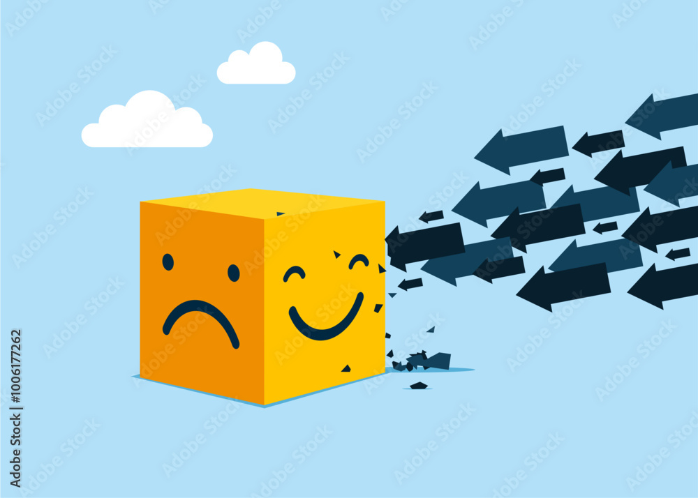 Smiling faces resist the falling arrow. Identity Disorder. Flat vector ...
