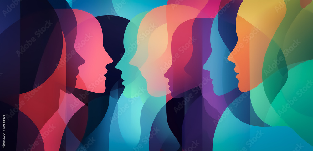 Abstract illustration of overlapping human profiles with gradient ...