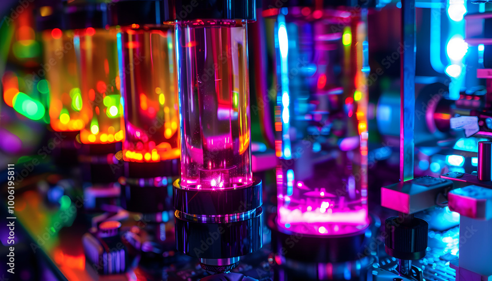 Inside view of custom colorful illuminated bright rainbow RGB LED ...