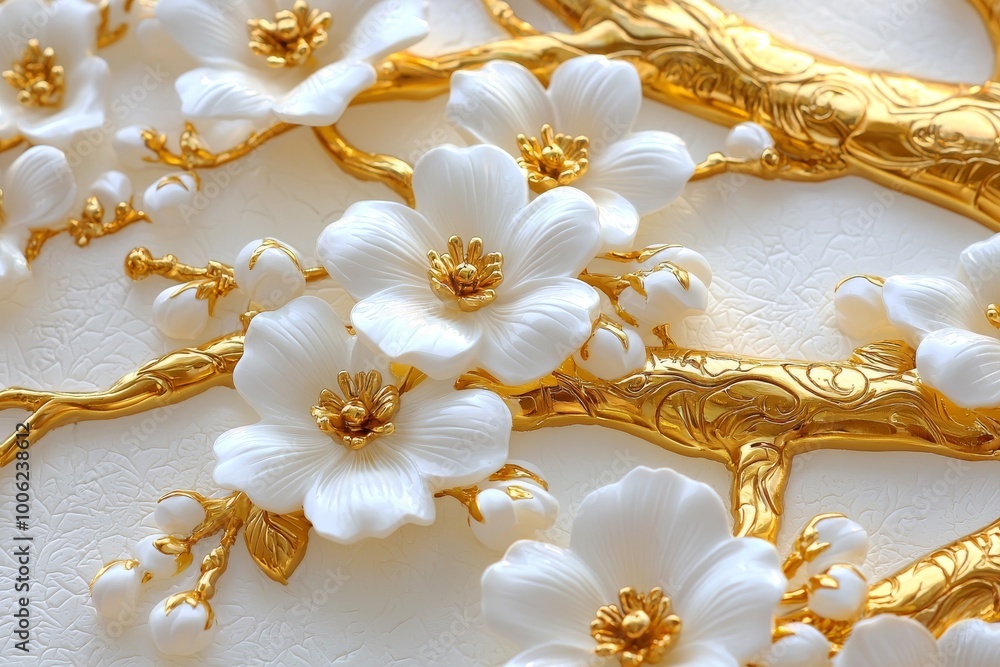 Stunning 3d wallpaper featuring a flower tree with golden stems and ...