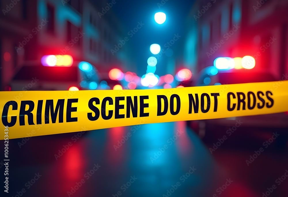Yellow Tape Forensic Investigation Crime Scene Police Cars with ...