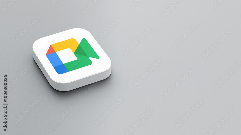 An icon of the Google Meet logo on a gray background, a white square ...
