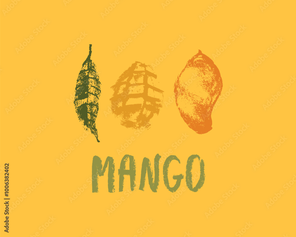 Color mango symbol. Charcoal drawing. Organic Mango sign. Tropical ...
