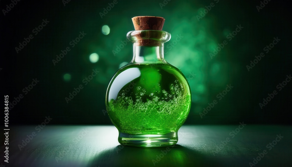Glowing Green Poisonous Elixir in Glass Flask with Cork Stopper ...