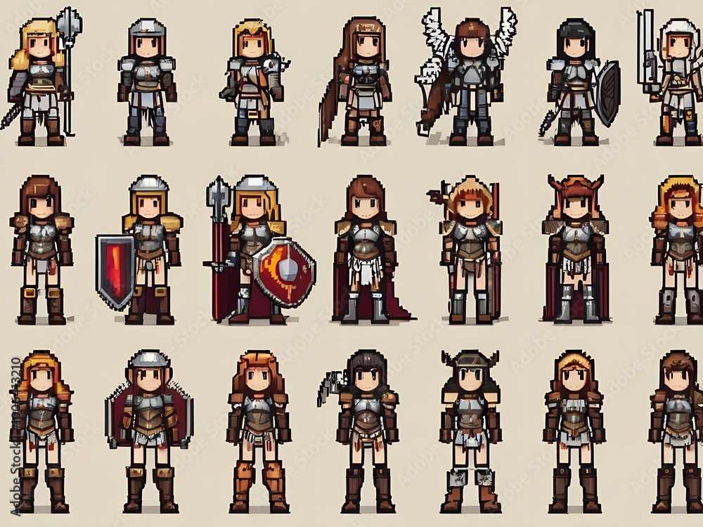 game characters Valkyrie in armor for the game pixel art 8 bit AI ...
