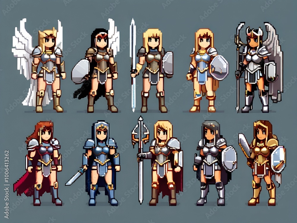 game characters Valkyrie in armor for the game pixel art 8 bit AI ...