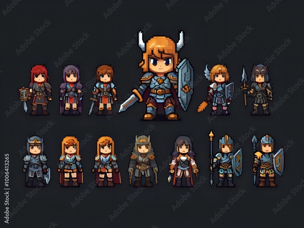 game characters Valkyrie in armor for the game pixel art 8 bit AI ...