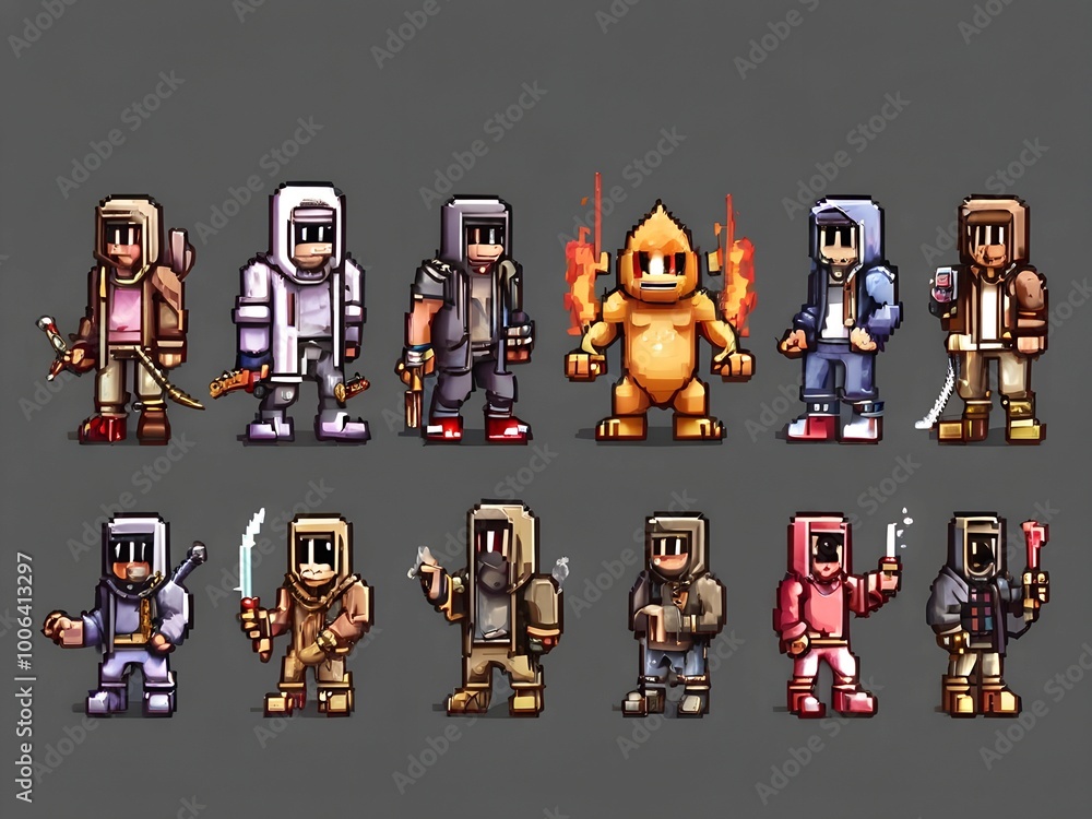 game characters NPC vandal for the game pixel art 8 bit AI generated ...
