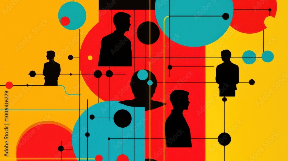 A grid-like map with abstract pathways and human silhouettes at ...