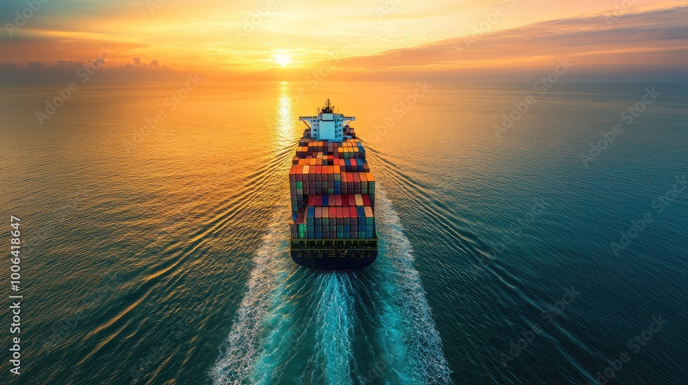 Global shipping concept with a freight ship loaded with containers ...