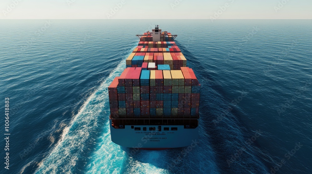 Global shipping route featuring a large container ship transporting ...