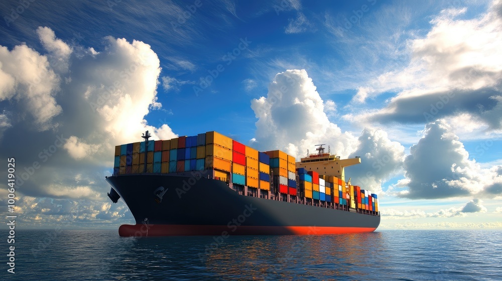 Global shipping route featuring a large container ship transporting ...