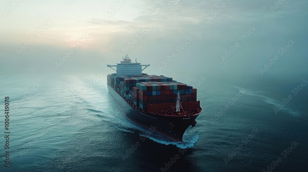 Global shipping route featuring a large container ship transporting ...