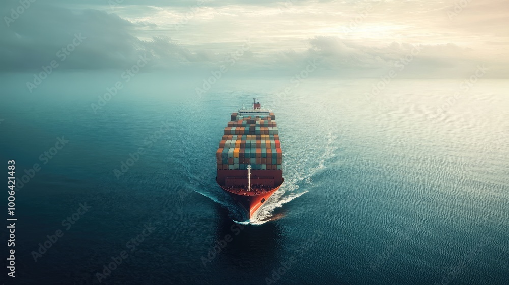 Large cargo ship with stacked freight containers, en route for ...