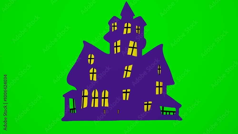 2d animated character of A scary house at night that has all kinds of ...