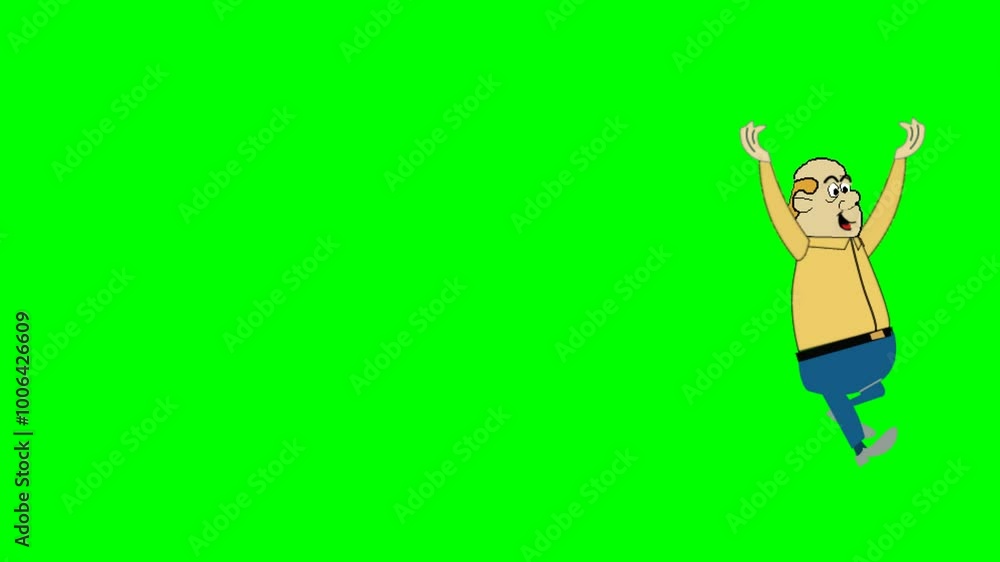 2d animated character of A man in yellow and blue clothes and a big fat ...