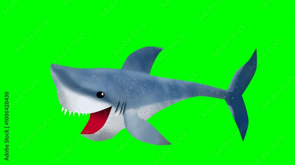 2d animated character of An animated blue shark underwater with open ...