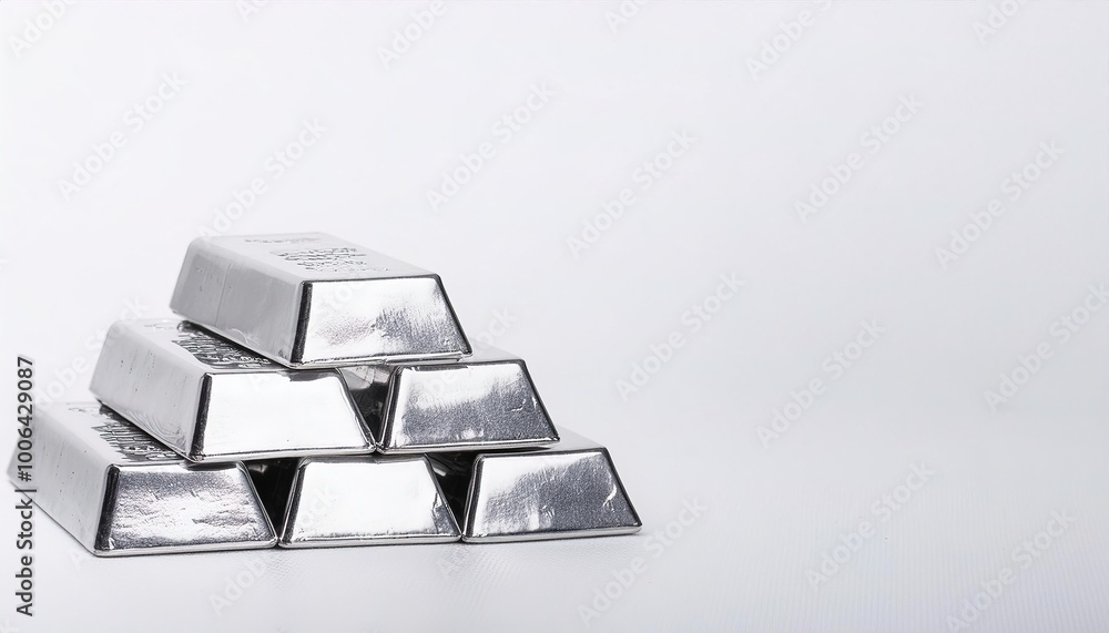Stack of silver bullion bars. The flat, rectangular shape of silver ...