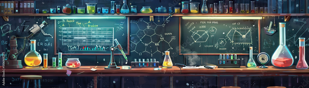 Science Lab Wall: Covered in periodic table charts, science experiment ...