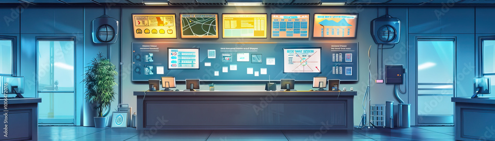 School Security Office Wall: Adorned with emergency response plans ...