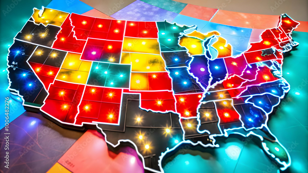 Holographic Electoral College Map Concept: Aerial View of a Pulsing Map ...