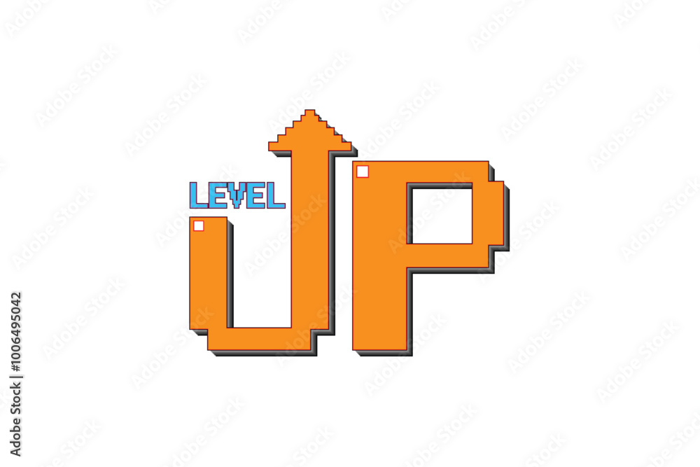 LEVEL UP icon pixel art .8 bit game. retro game with arrow. Level up 8 ...