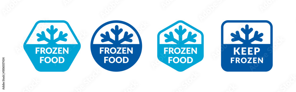Keep frozen food vector labels collection. Blue and dark blue snowflake ...