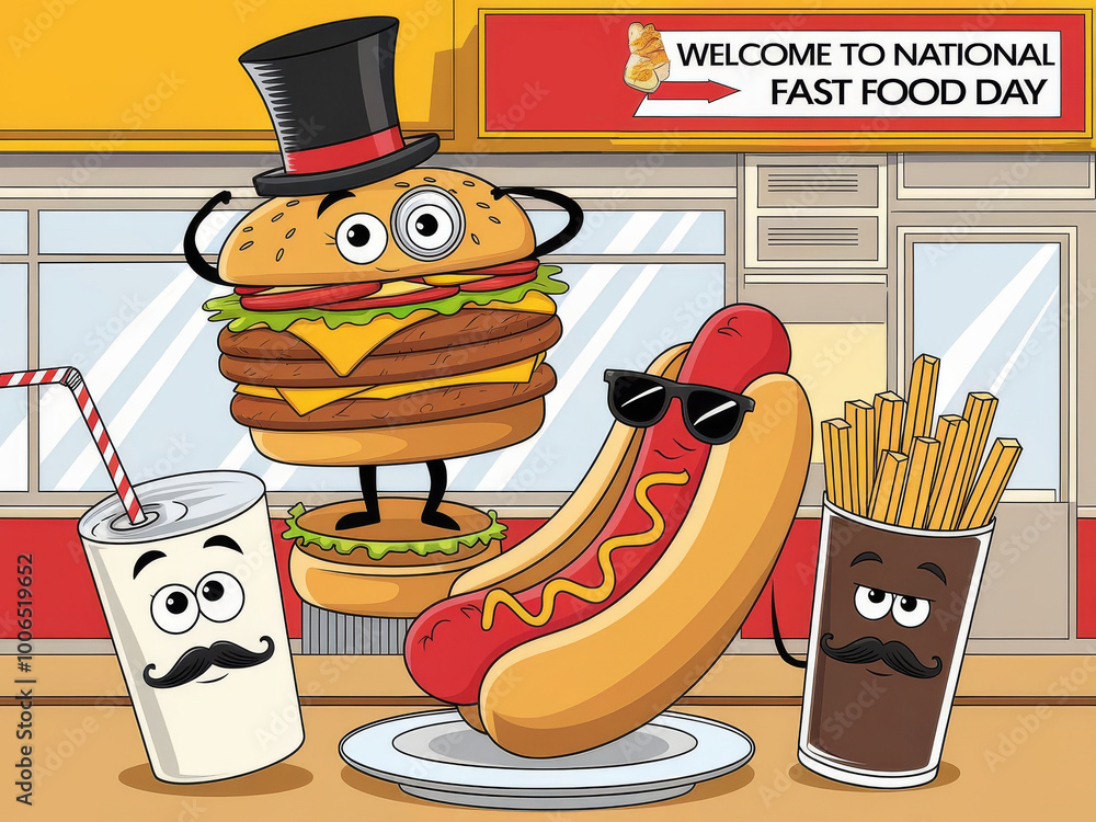 Animated fast food characters celebrate national fast food day Stock ...