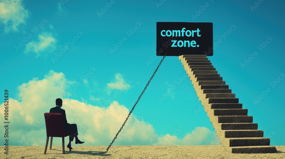 Tied to the Comfort Zone: A person looking at a staircase that leads to ...