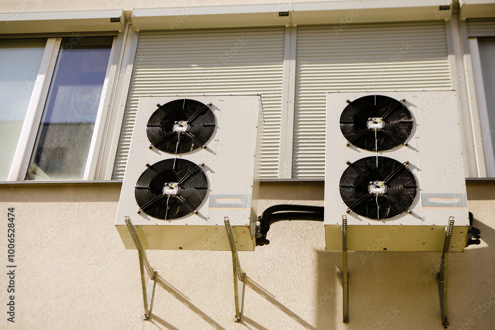air conditioner on the facade of a modern multi-storey building. Stock ...