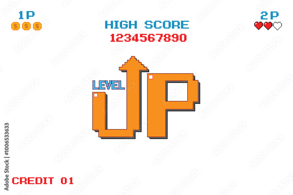 LEVEL UP icon pixel art .8 bit game. retro game. for game assets in ...