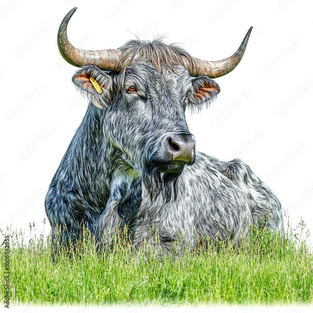 Male grey giant ox, castrated bull used as draft animal isolated on ...