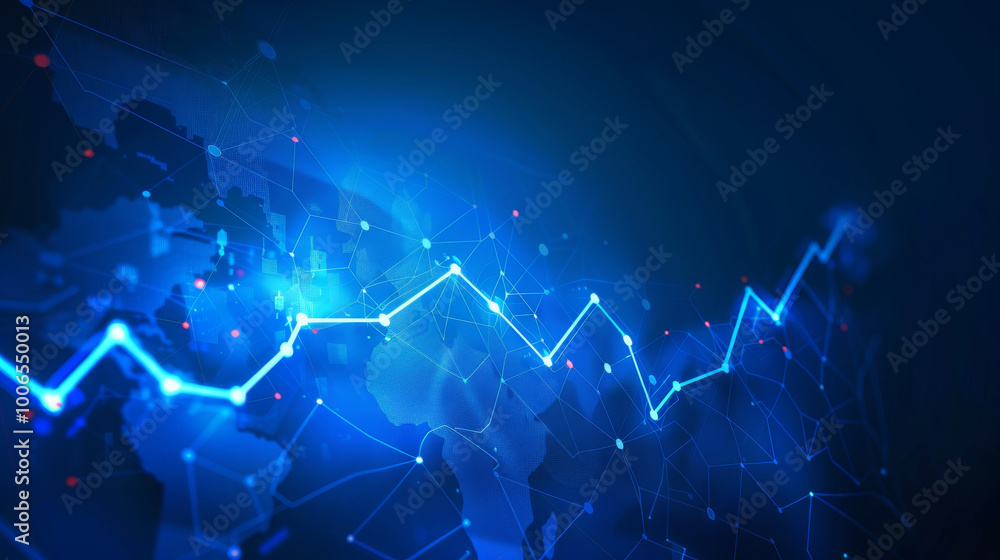 Blue neon glowing growth graph business stock market chart data diagram ...