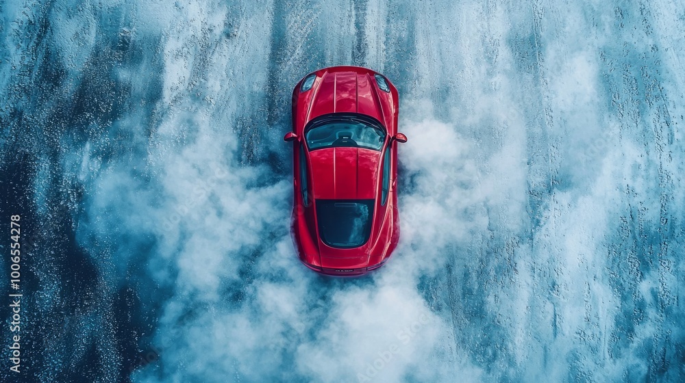 Aerial top view car drifting diffusion race drift car with lots of ...