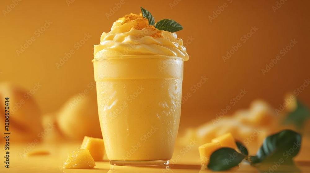 Indian cold summer drink Mango Lassi, yogurt smoothie with turmeric ...
