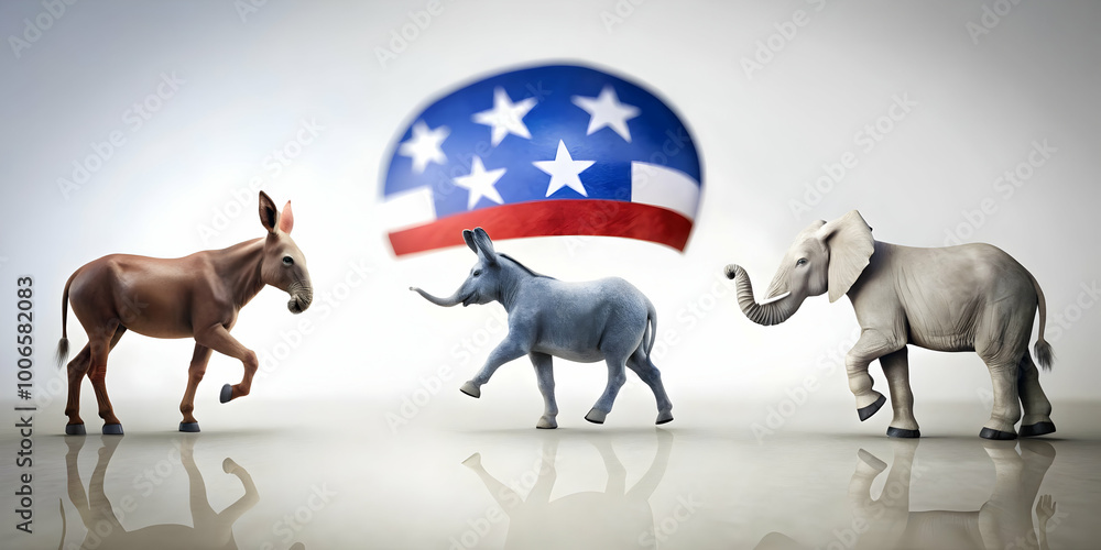 Levitating Political Party Symbols: Close-Up of Elephant, Donkey, and ...