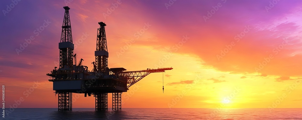 Offshore drilling rig with cranes and machinery, large industrial ...