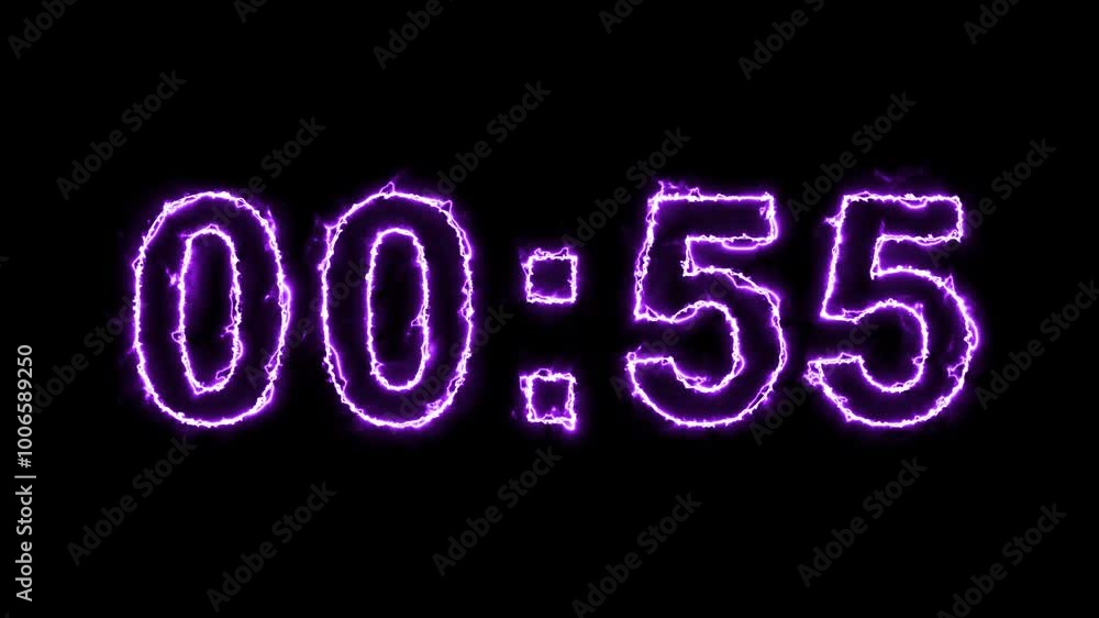Blue Neon Light 60 Seconds Countdown On Black Background Running