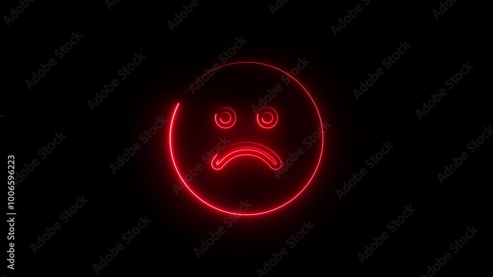 Neon glowing sad smile icon animation. neon sad emoji icon.a symbol of ...