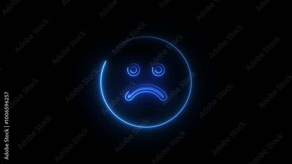 Neon glowing sad smile icon animation. neon sad emoji icon.a symbol of ...