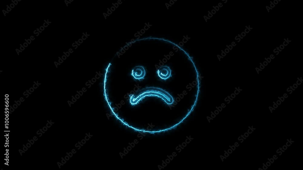 Neon glowing sad smile icon animation. neon sad emoji icon.a symbol of ...