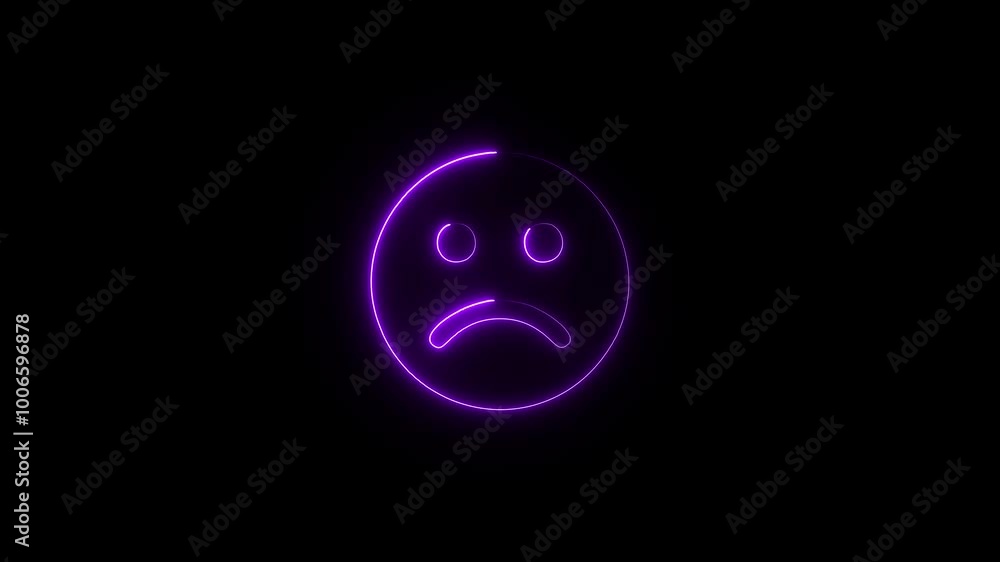 Neon glowing sad smile icon animation. neon sad emoji icon.a symbol of ...